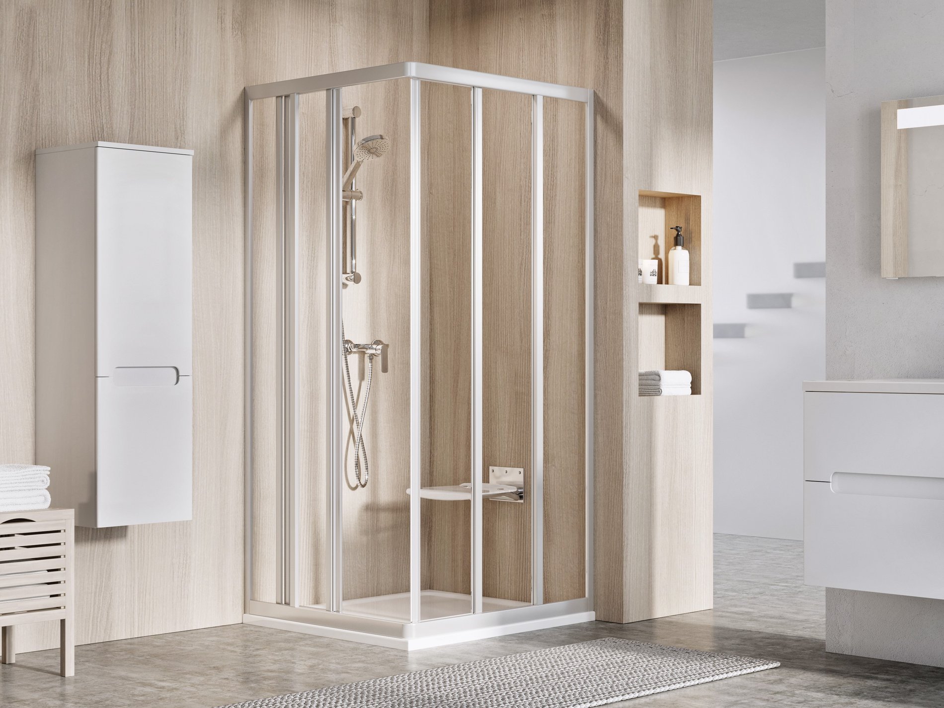 Sprchové dveře 80 cm satin + transparent - Ravak ASRV3 | M.B.Keramika